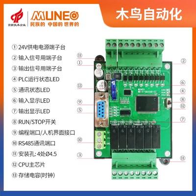 木鸟国产PLC工控板FX1S-10/14/20/30MRMT简易带RS485可编程控制器