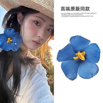 蓝色虞美人花甜美仿真花朵发夹