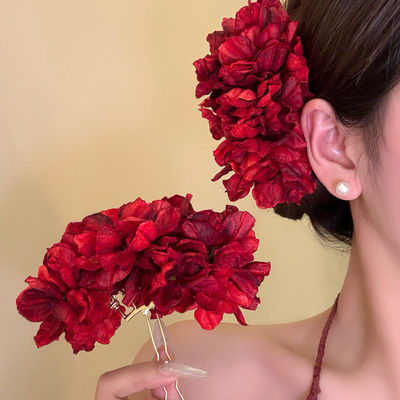 香氛玫瑰新中式红色花朵发簪