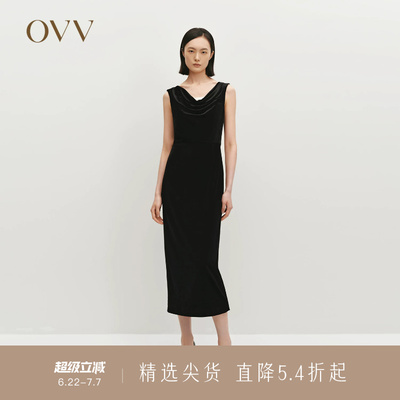 【极夜丝绒】OVVOutlet秋冬热卖女装日本进口面料荡领无袖连衣裙