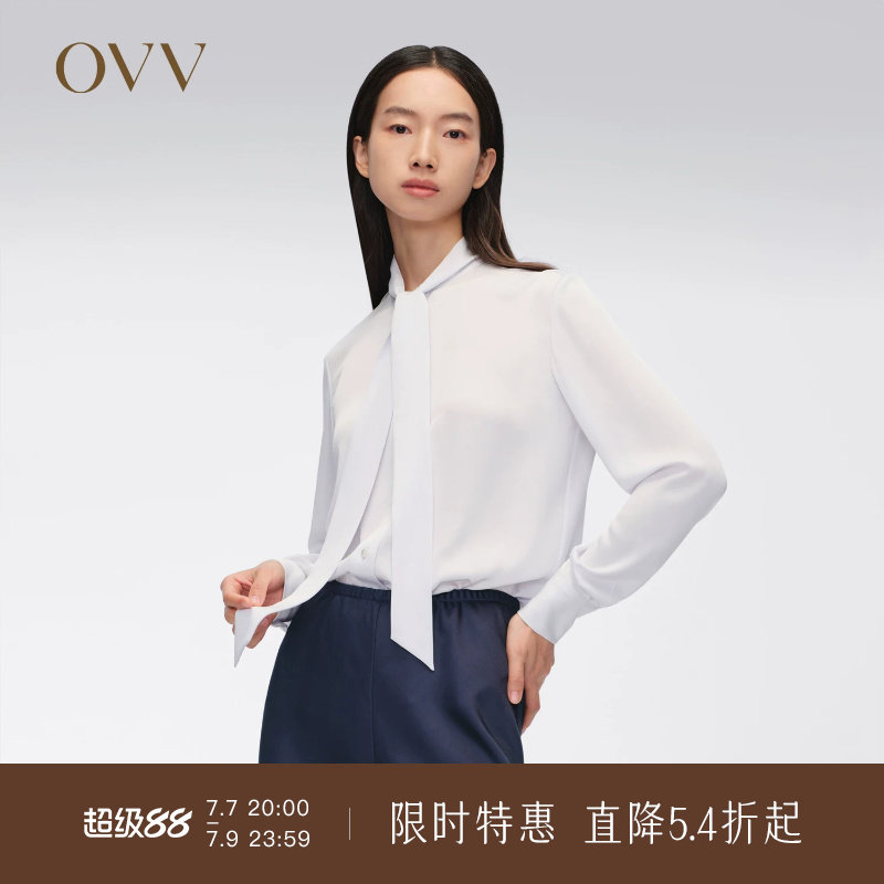 OVV春夏热卖女装日本进口三醋酸飘带领长袖休闲衬衫