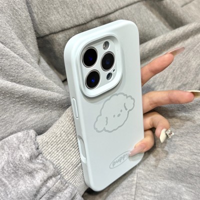 新天蓝色线条狗狗头像磨砂液态硅胶适用于iphone17promax苹果16手机壳15新款14pro女13可爱12pm全包防摔软壳