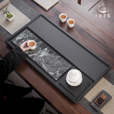 天然乌金石茶盘轻奢高档整块新中式奢石岩板茶台家用办公简约茶海