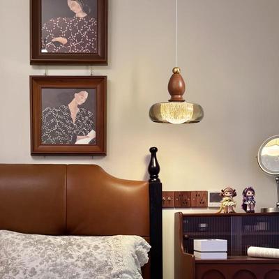 卧室床头吊灯法式中古风设计师胡桃木复古氛围感玄关吧台餐厅吊灯