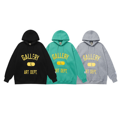 秋冬新款gallery dept字母印花连帽卫衣加绒男女帽衫
