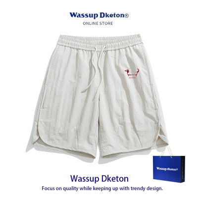 WASSUPDKETON宽松冰丝裤速干运动小狗印花短裤男士夏季休闲五分裤