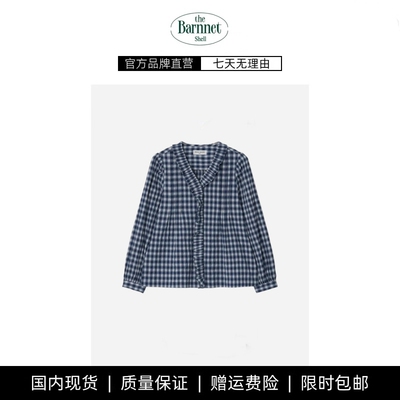 【现货】theBarnnet shell春季新款韩国设计师格纹荷叶边褶皱衬衫