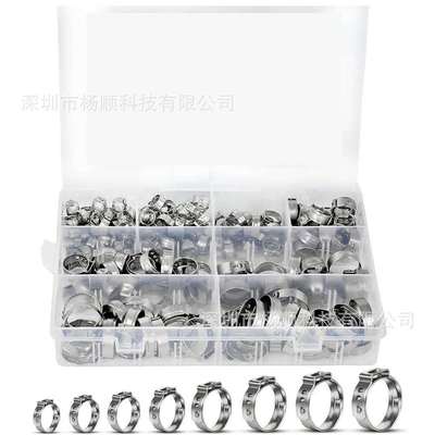 跨境145pcs盒装 304不锈钢单耳无极卡箍固定管夹6-23.5mm组合套装