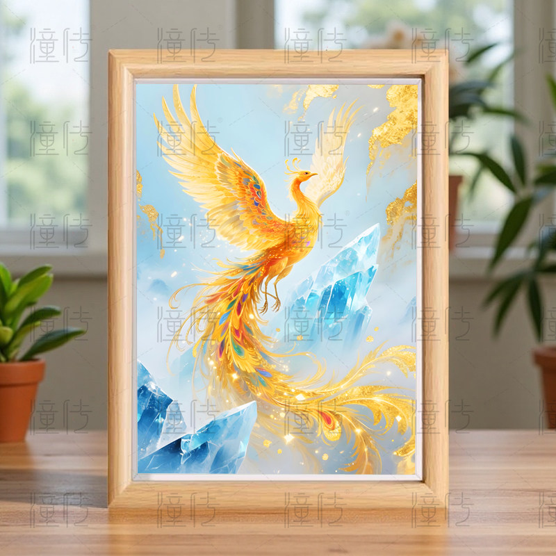 唯美金凤凰高端家用相框招财中式凤凰摆台客厅玄关装饰画桌面摆件