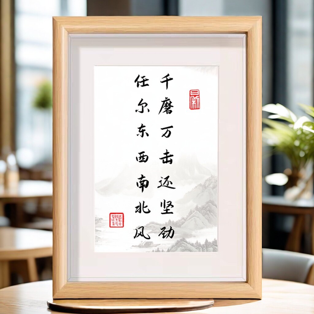 千磨万击还坚劲任尔东西南北风励志名言书法字画相框摆台桌面摆件