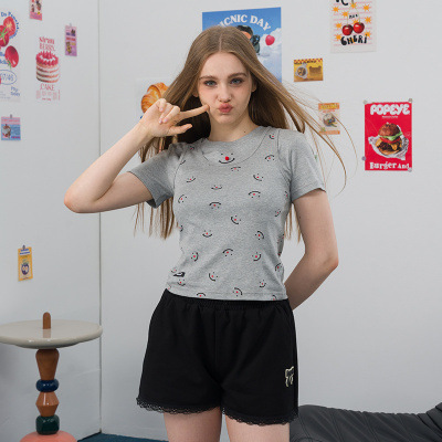 笑脸印花T恤无袖背心新款甜酷