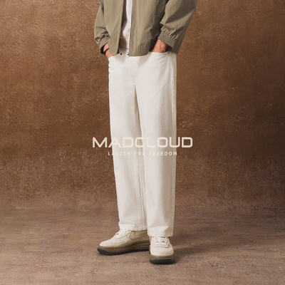 Madcloud重磅原胚白色牛仔裤男