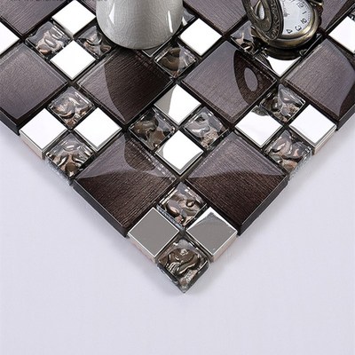 11 pcs/pack, Mystery Grey Plated Silver Glass Mosaic YTile f