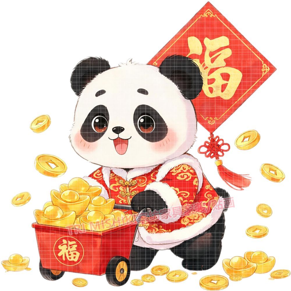 招财熊猫宝宝贴纸新款福字墙贴画防水自粘遮丑门窗贴饰可爱贴花
