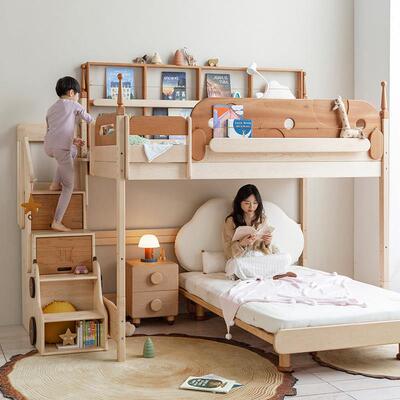 孩在 树屋错位双层床 独立床身不干扰 上下铺实木T型组合床