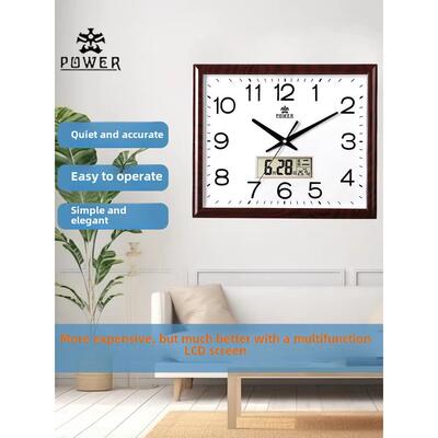 霸王日历黄金时钟休闲方形20英寸挂钟客厅时钟静音日历挂钟Pw0570