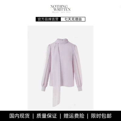 【现货】NOTHING WRITTEN半高领优雅飘带雪纺衬衫法式蝴蝶结上衣