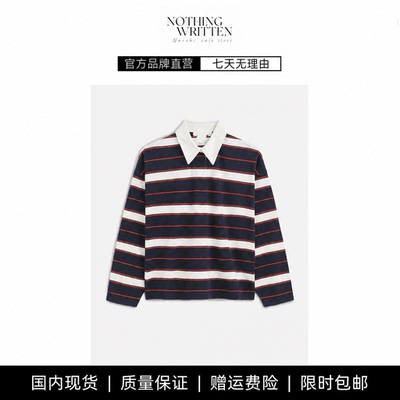 【现货】NOTHING WRITTEN休闲版型对条条纹棉质橄榄球POLO衫T恤