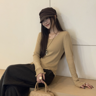 ONE TIME-式甜美挑孔假两件显瘦长袖针织衫KX21635