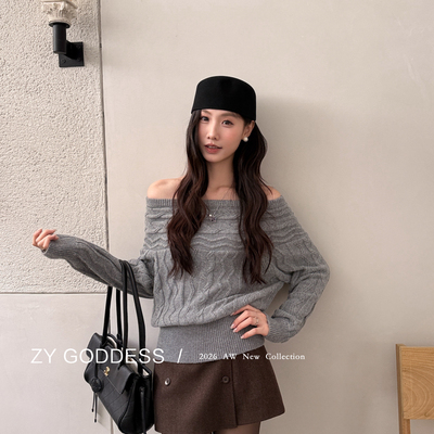 ZY GODDESS-简约肌理感一字肩百搭兔毛保暖毛衣Y8831