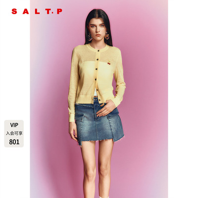 SALT.P可颜2026秋季新款樱桃刺绣亚麻针织开衫女薄款AC36306220