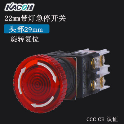 现货批发Kacon凯昆K22-87R11-N29蘑菇头22带灯急停按钮 开关 复位