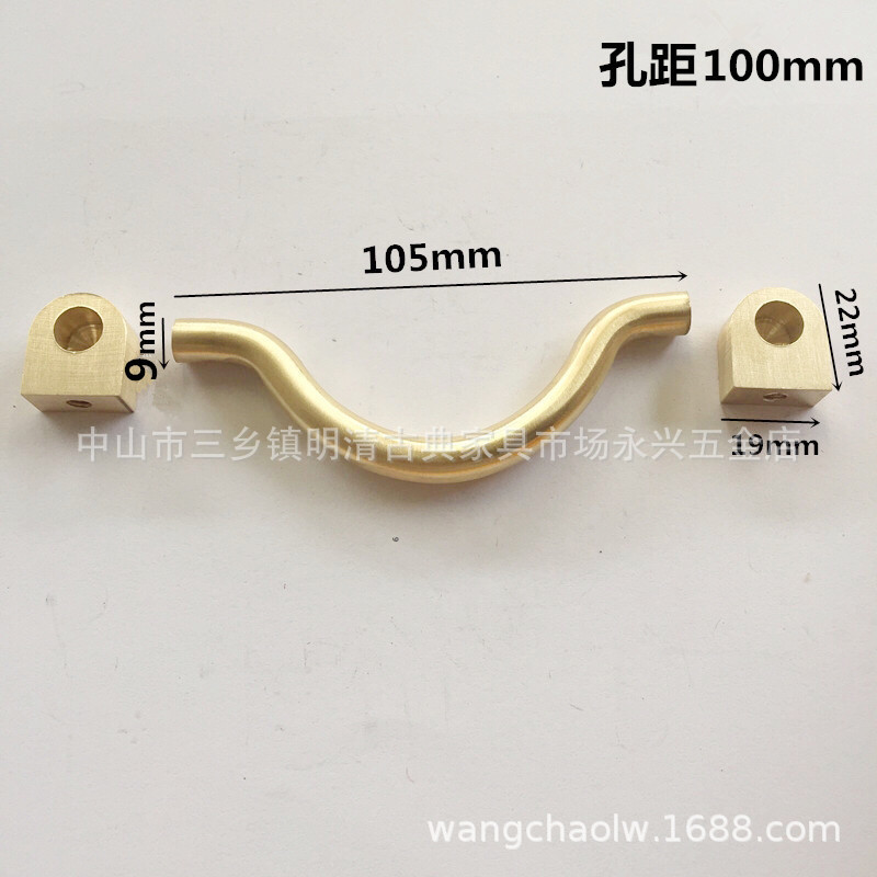 新中式黄铜实心拉手抽屉复古横式加粗拉手阅梨现代简约五金把手