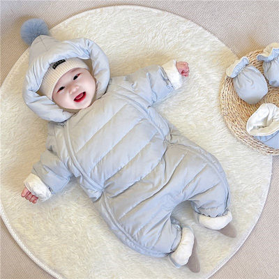 英国Mina Huge婴儿连体羽绒服2024新款冬季宝宝加绒加厚保暖哈衣