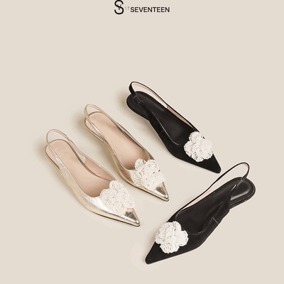 SV17 SEVENTEEN 双色复花瓣坡跟尖头凉鞋