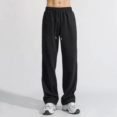 XHH 春秋季针织运动裤男美式宽松休闲黑色直筒裤百搭男生裤子夏款