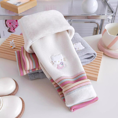 英国DGKP女童打底裤秋冬一体绒保暖无骨女孩宝宝春秋长裤KT猫裤子