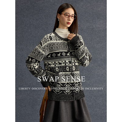 SWAP SENSE几何诗行· 休闲复古费尔岛针织衫外套复古小马开衫