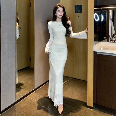 秋冬新款高级气质显瘦遮肉重工千金感小香风淑女法式贵气蕾丝套装