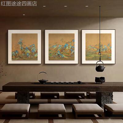 里新中式酒店餐厅千江艺术挂画卧室书房背装饰画民景宿茶室壁山画