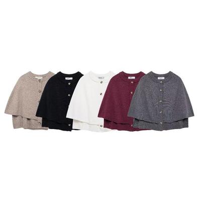 Womens Cape Cardigan Knit Button Up Crew Neck Fall Trendy