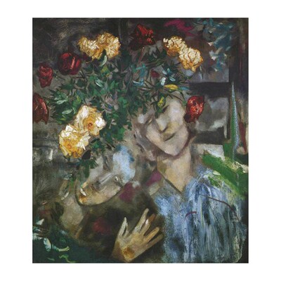 Marc chagall夏加尔油画复制品情人与鲜N花浪漫爱情装饰画手绘现
