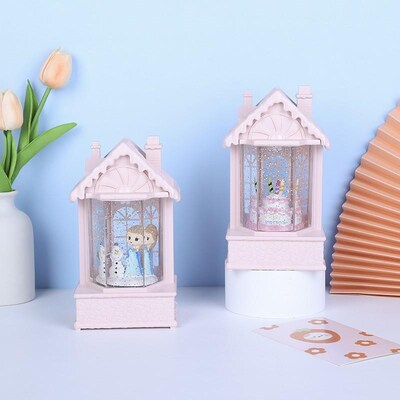 新品卡通风灯糖果屋音p乐盒注水飘雪水晶球八音盒小夜灯生日礼物.