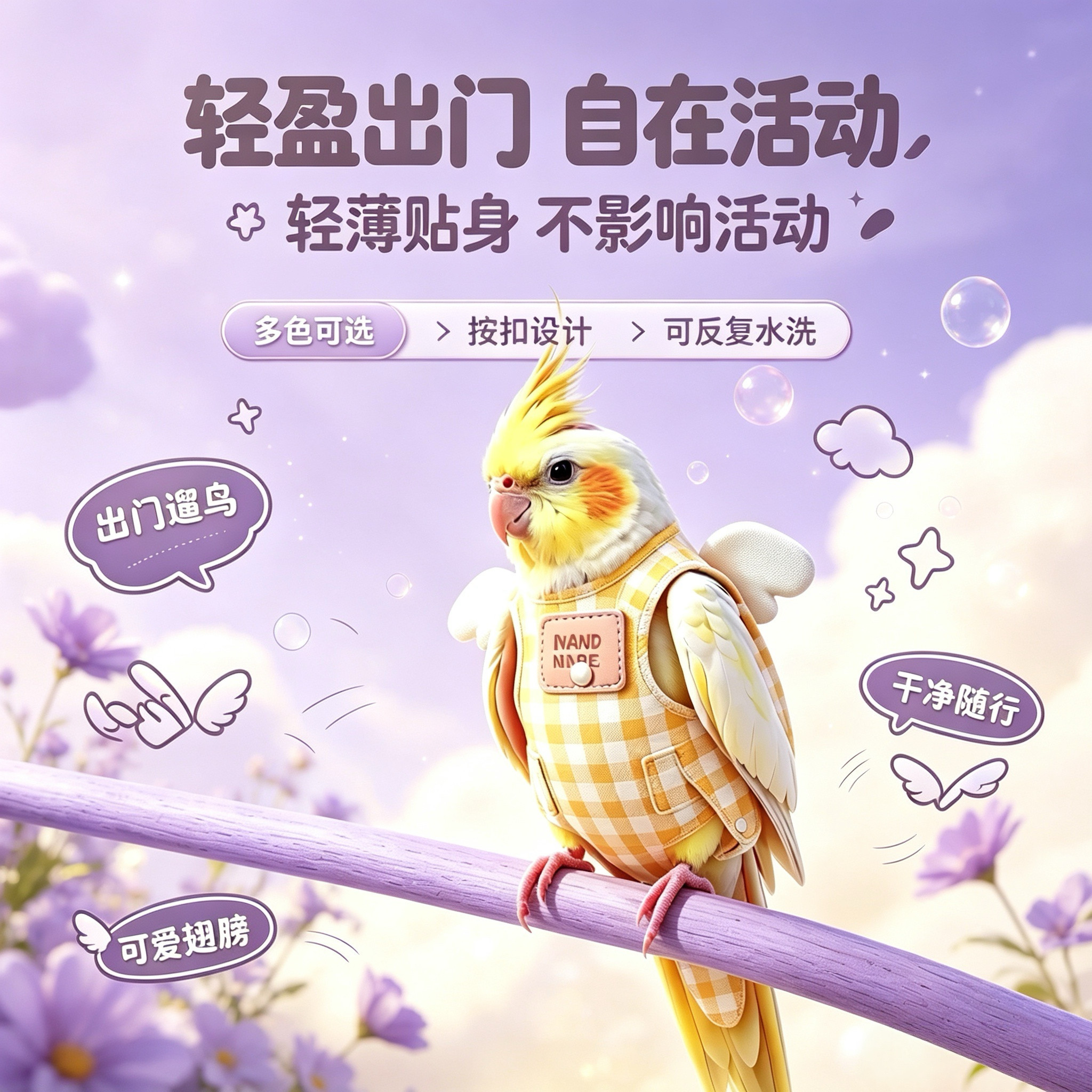 鸟禽服饰外出服轻薄贴身不不影响活动可反复水洗按扣设计多色可选