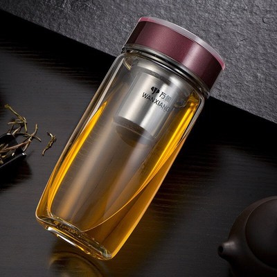 万象单层玻璃杯h370ml大容量男女士商务泡茶杯子带滤网家用水杯鹅