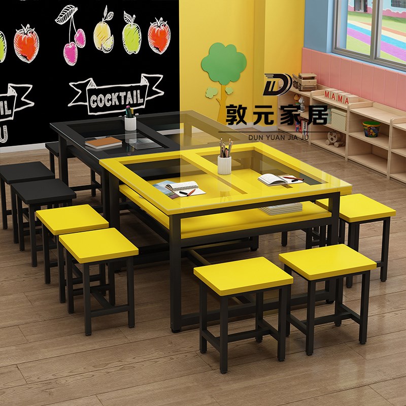 幼儿园玻璃绘画桌美术桌学生补习培训辅导班课桌椅书法手工画室桌
