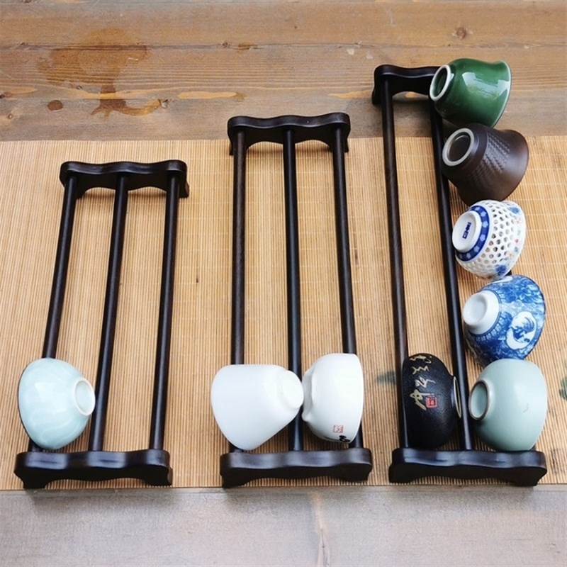 黑檀木工夫茶杯收纳架单层晾杯架茶具沥水置物架实木杯托茶道配件