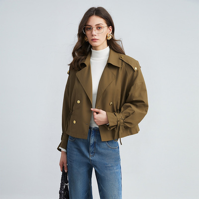 YAOLY/姚领女装春季秋季黑色棕色风衣外套842M30708