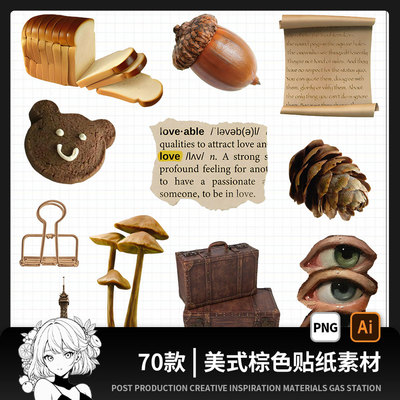 美式复古风棕色饭圈设计装饰goodnotes贴纸电子手帐PNG免扣图素材