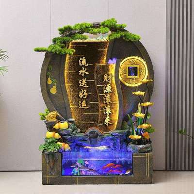 大型水幕墙假山流水喷泉摆件客厅办公室庭院别墅招财风水轮装饰品