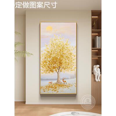 网红玄发财树关装饰画黄金满地招财入户正对门东墙壁画轻奢高级感
