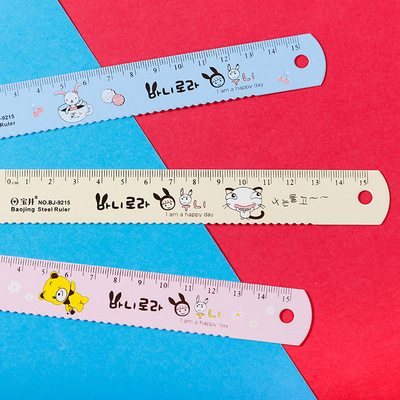 钢尺直尺子小学生专用格尺多功能手账可爱卡通波浪线金属学生文具