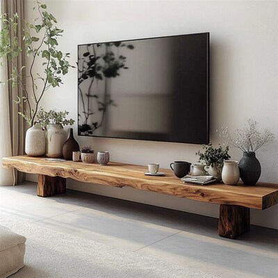 Wabi-Sabi风格原木电视柜简单柜地板柜原木一字长凳不对称复古Wab