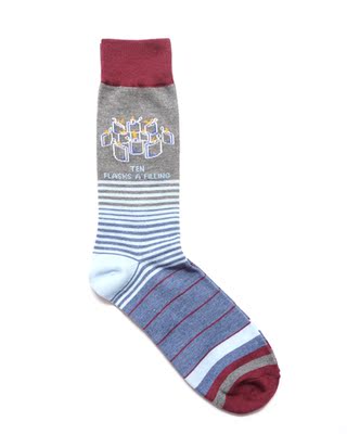 舒适棉质条纹TEN FLASKS A FILLING酒瓶灌装中筒绅士男袜企鹅103