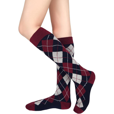 舒适棉质经典菱格长筒小腿袜KNEE HIGH小腿袜女袜3色