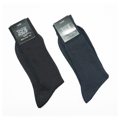 JE舒适丝光棉Mercerized无骨对目黑色藏蓝色正装中筒绅士男袜